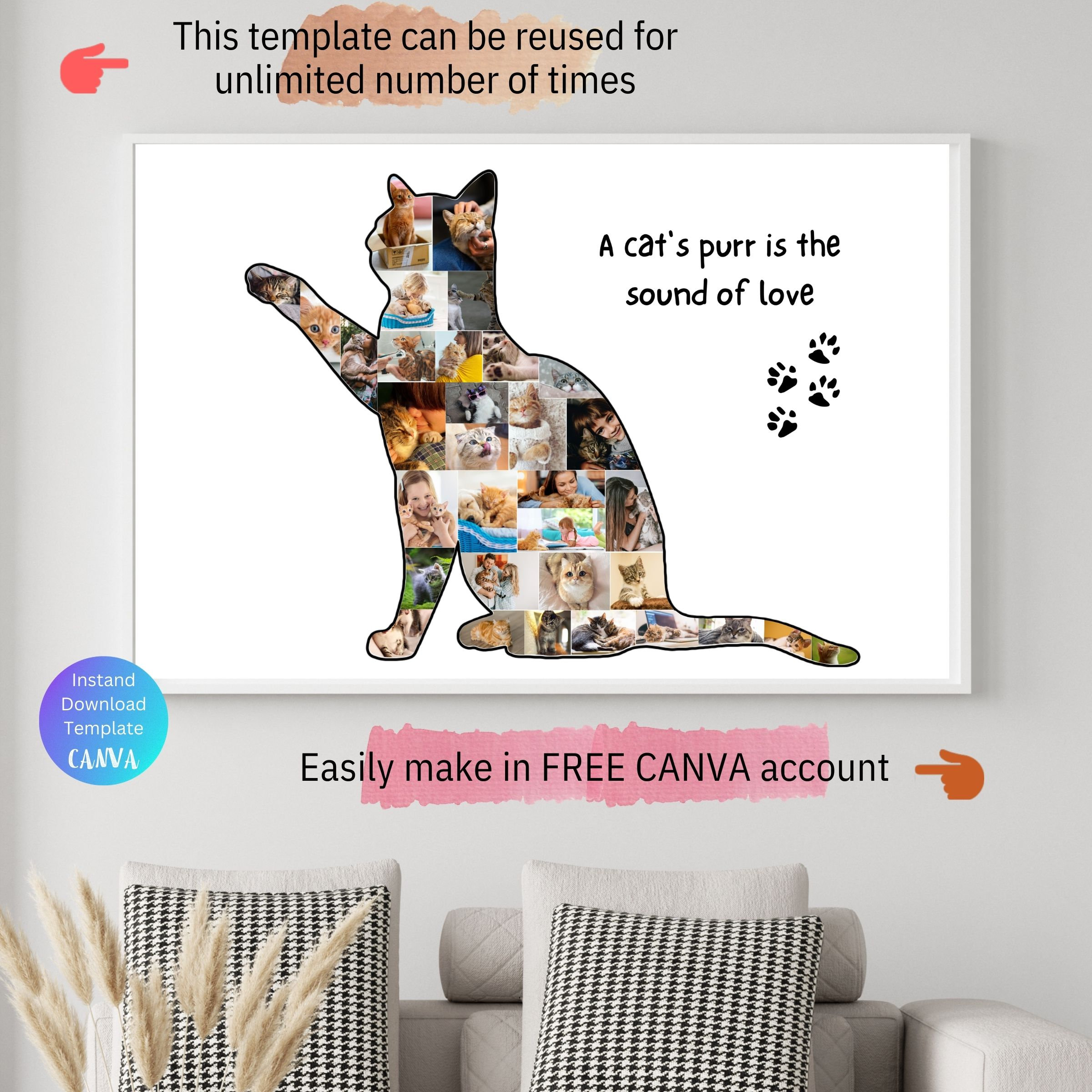 Custom Cat Photo Collage Template, Printable Cat Lovers Gift Ideas, Pet ...