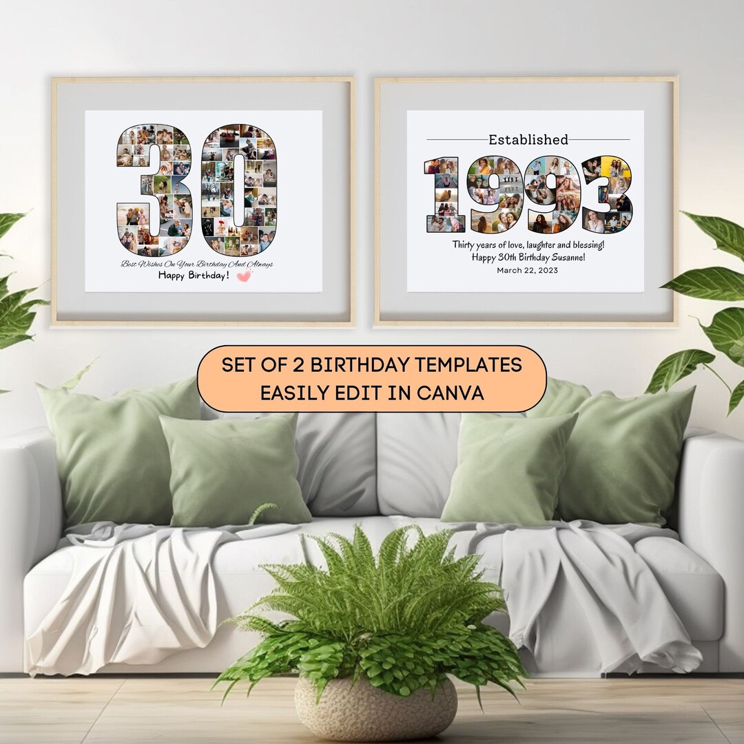 Set of 2 Custom 30th Birthday Photo Collage Templates - Etsy