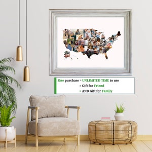Custom USA Map Photo Collage Editable Template Personalized 50 States ...