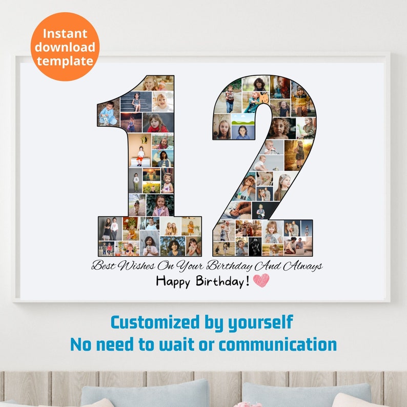 Custom 12th Birthday Photo Collage Template Personalized 12th - Etsy