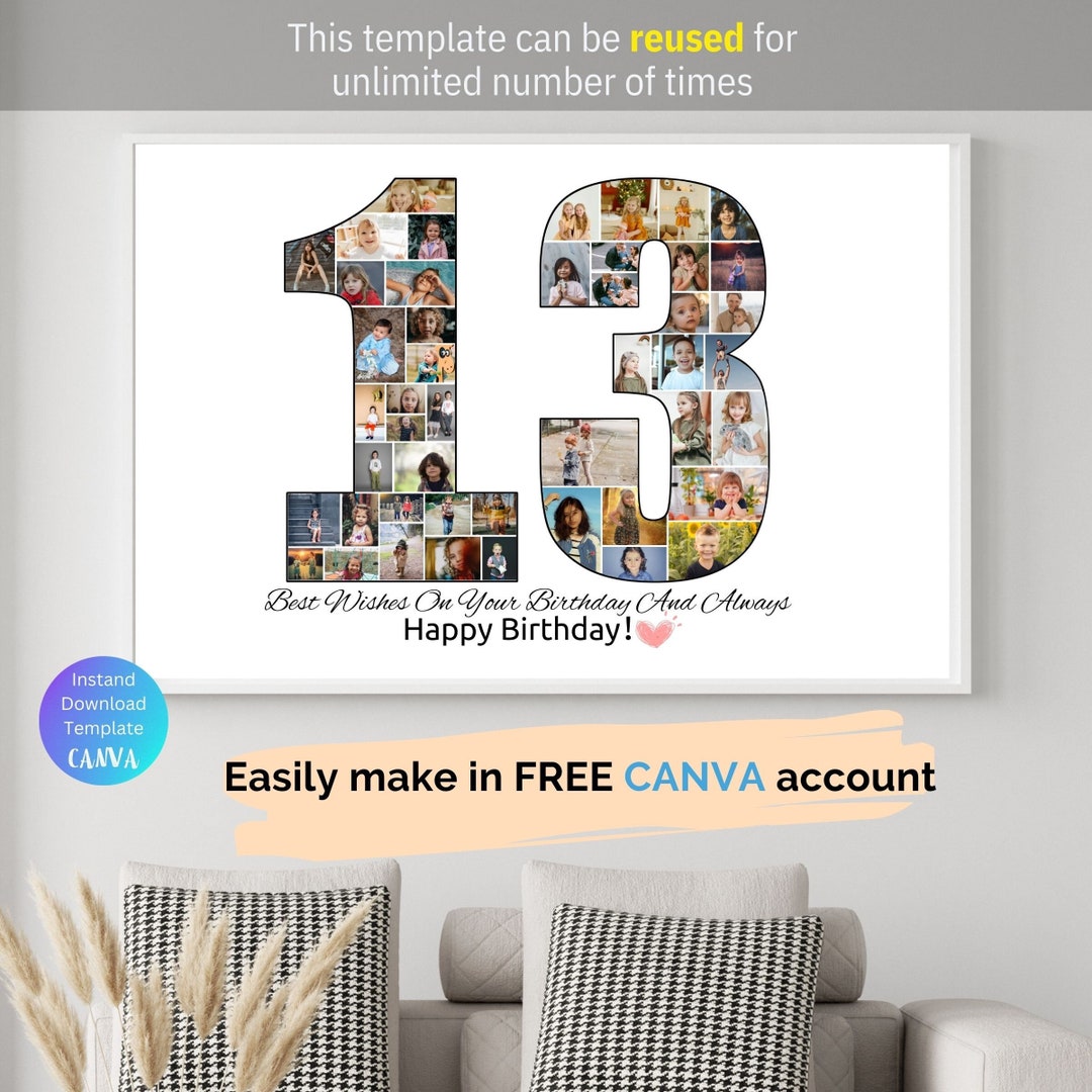 Custom 13th Birthday Photo Collage Template Personalized 13th Birthday ...