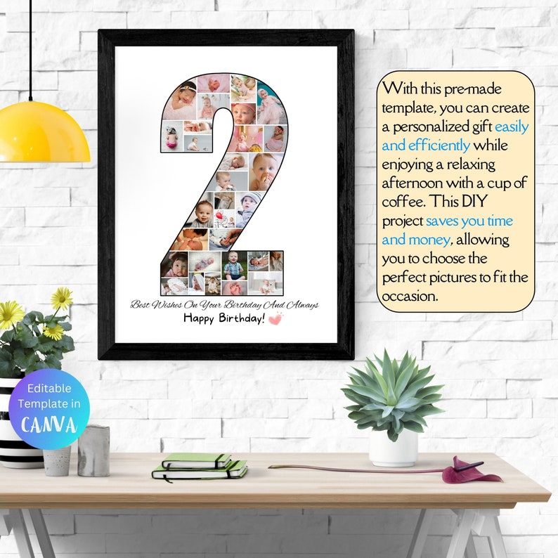 Custom 2nd Birthday Photo Collage Template Personalized Number 2 ...