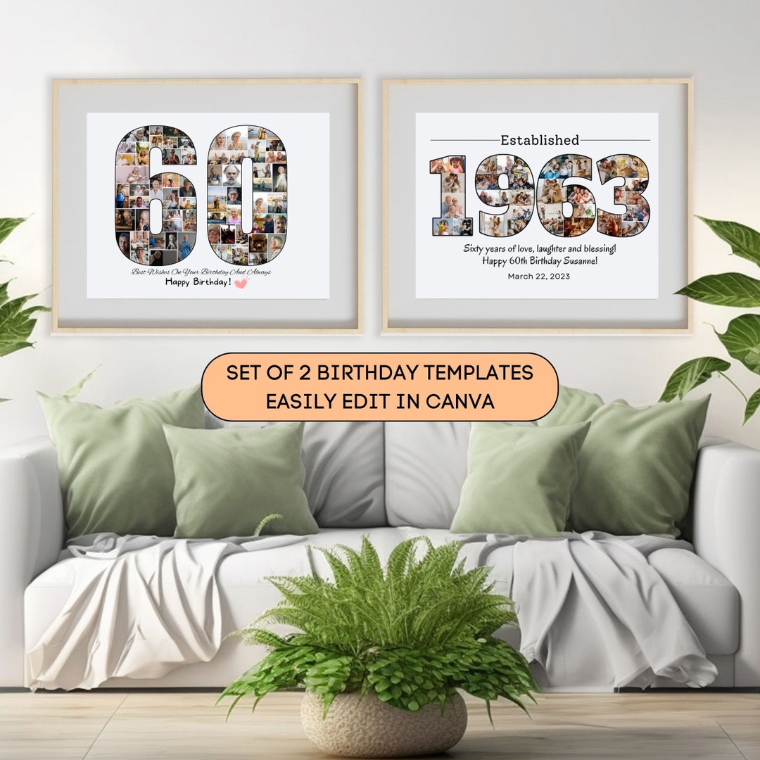 Set of 2 Custom 60th Birthday Photo Collage Templates - Etsy