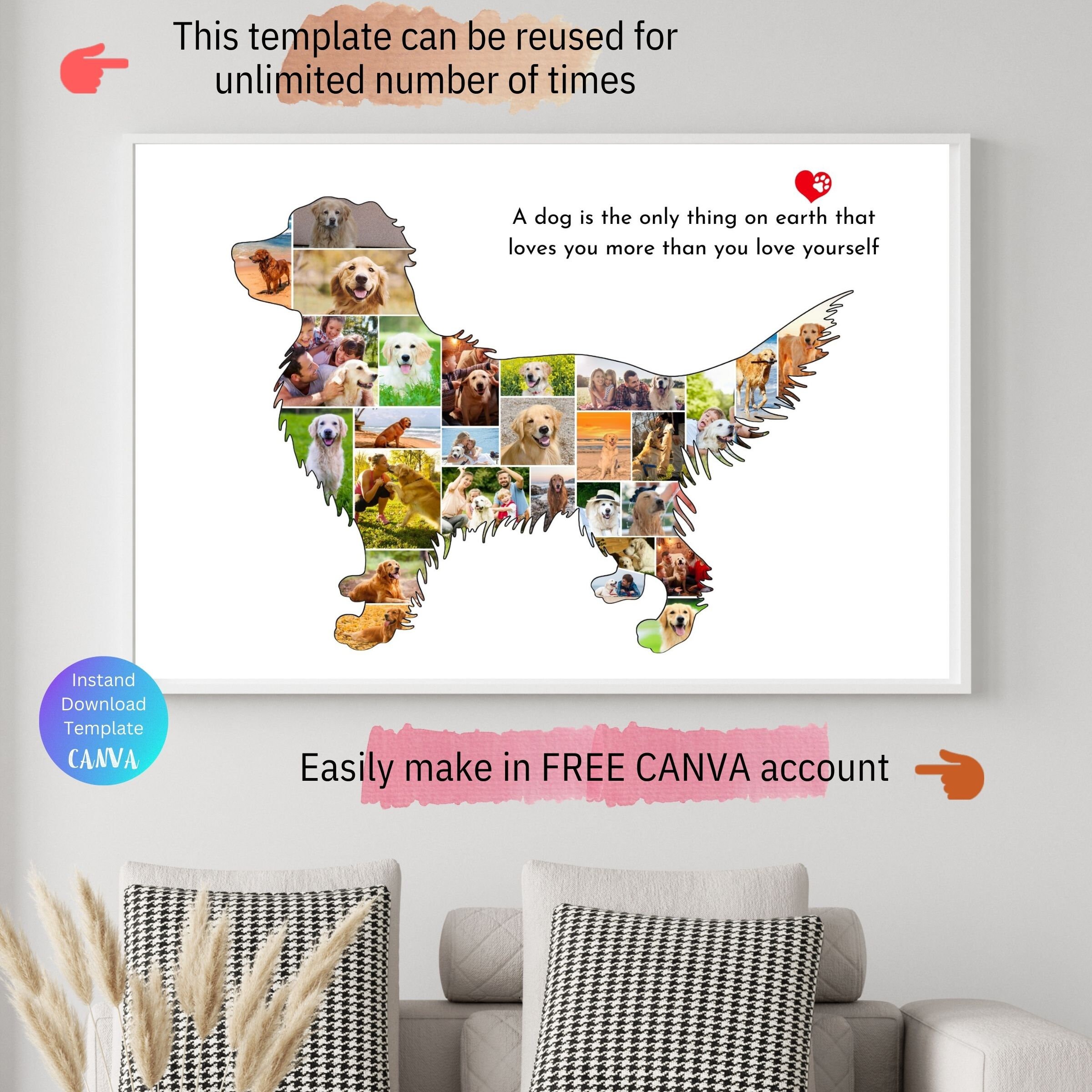 Custom Dog Photo Collage Template Printable Gift for Dog - Etsy