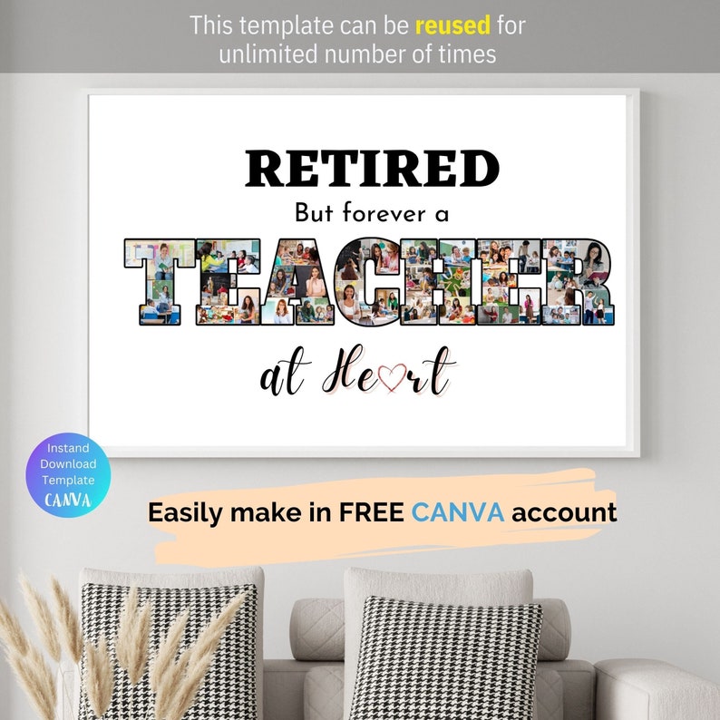 Custom Retired Teacher Photo Collage Template Photos Gift for Men Women ...