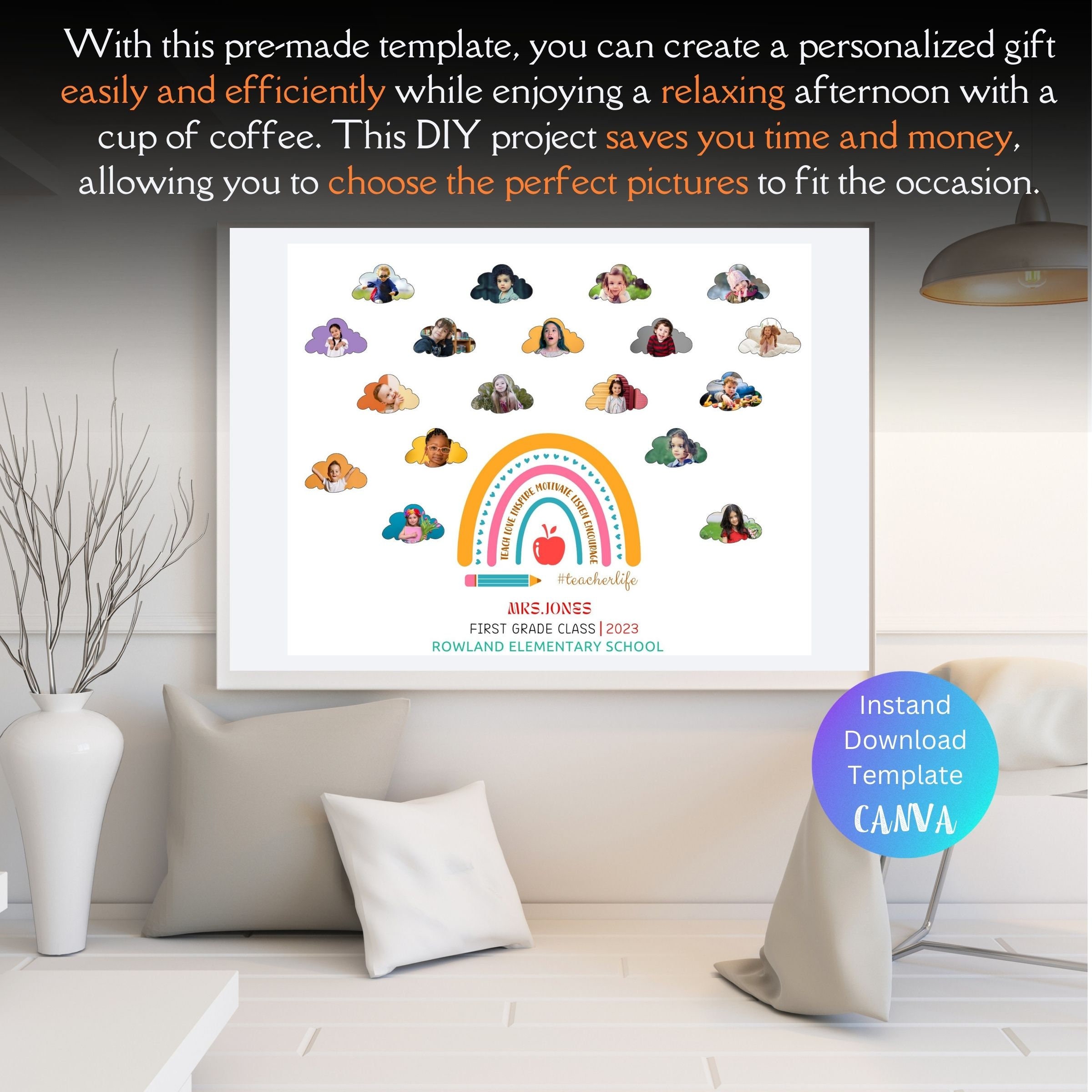Custom Teacher Photo Collage Template Personalized Gift for Rainbow ...