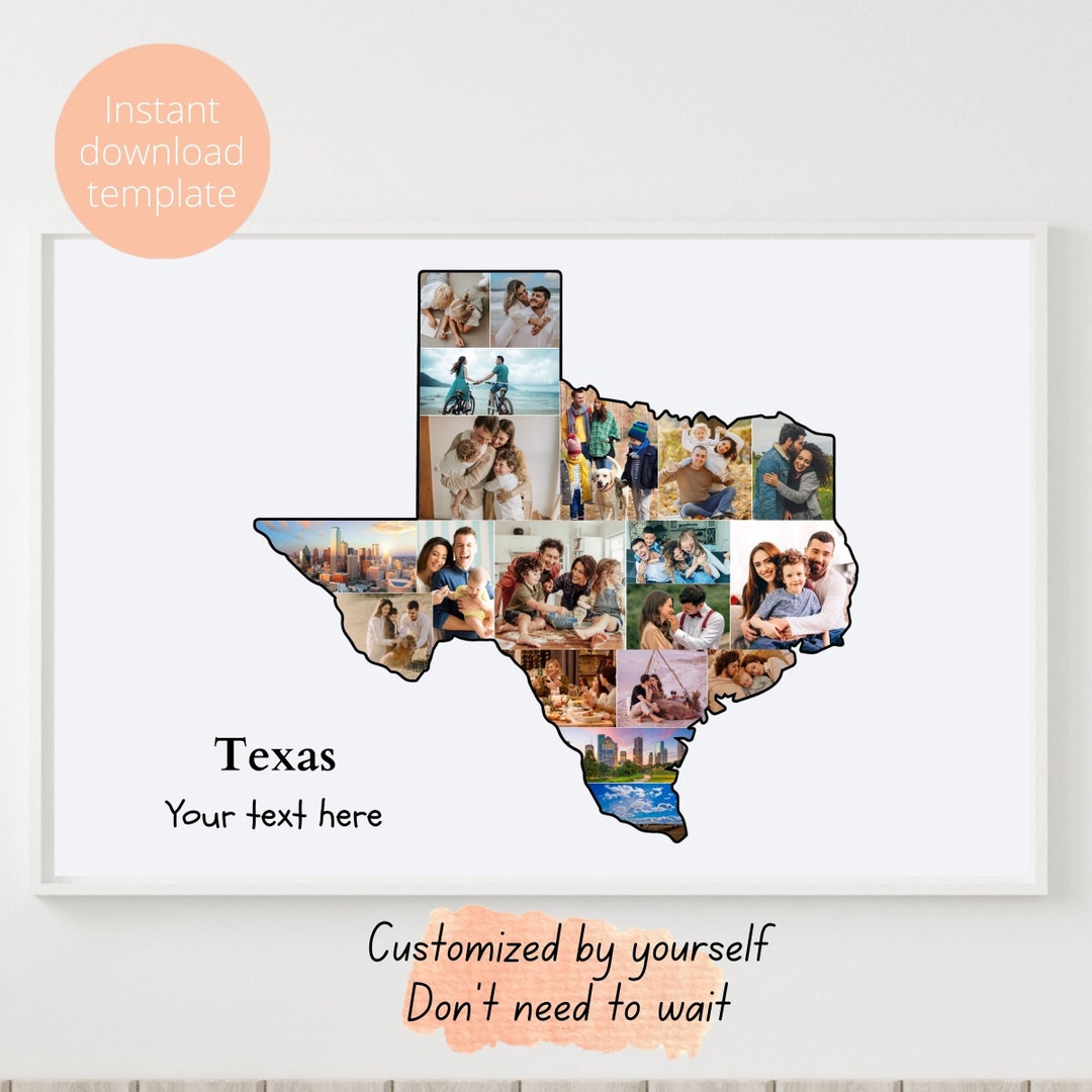 Custom Texas Map Photo Collage Template Personalized Texas Travel Map ...