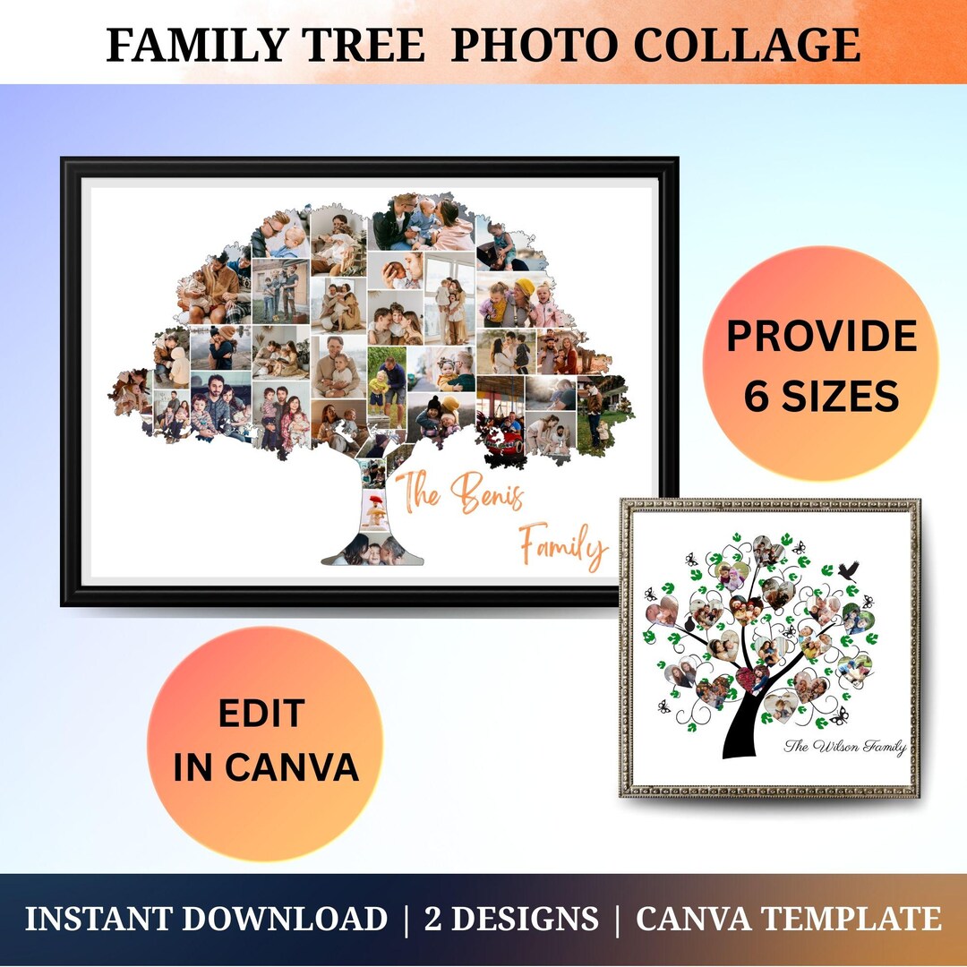 Custom Family Tree Collage Template Editable Personalized Family Tree ...