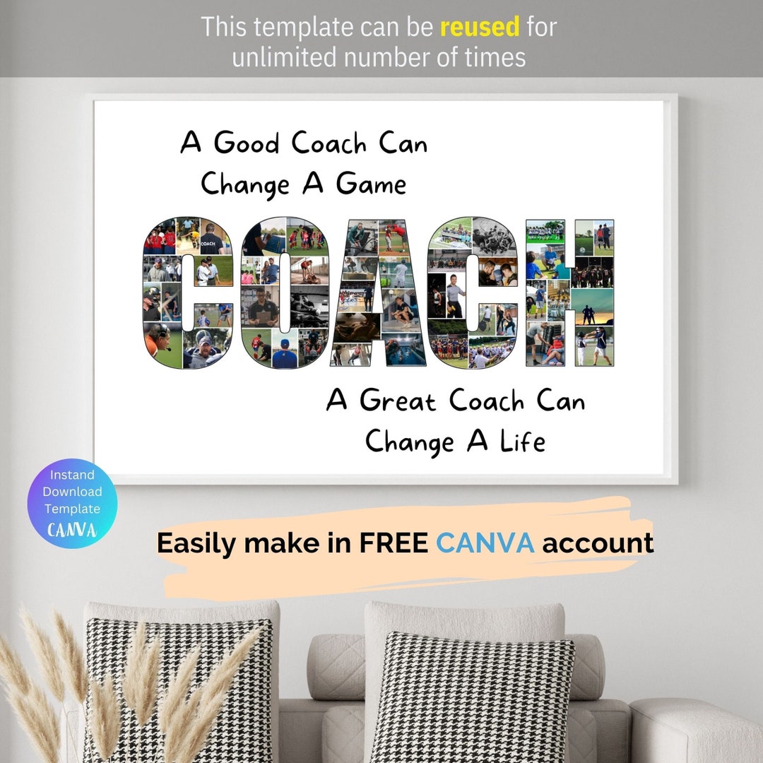 Custom Coach Photo Collage Template Baseball Coach Gift Football Coach ...