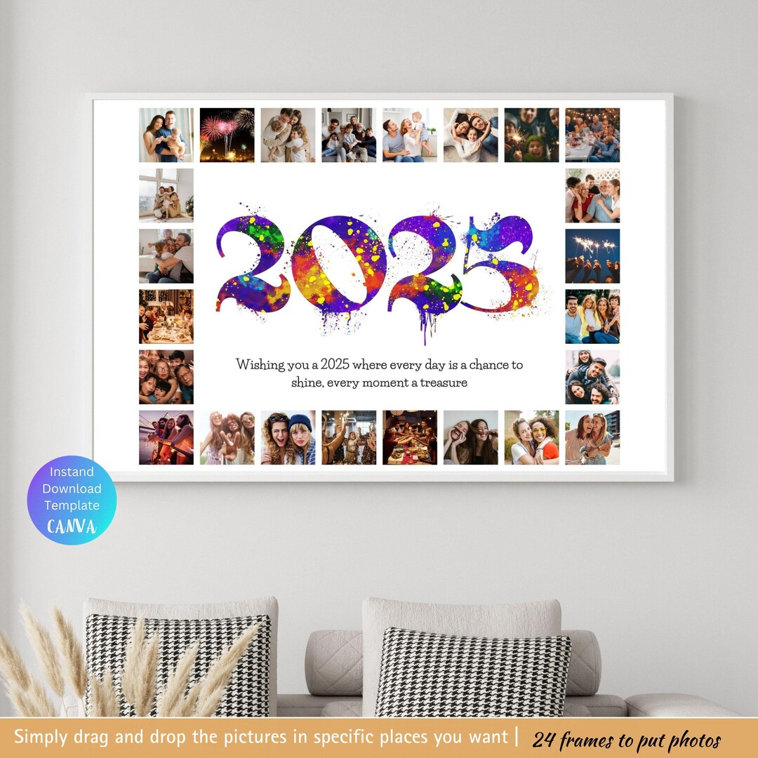 Printable Custom 2025 Photo Collage Template Personalized New Year Gift ...