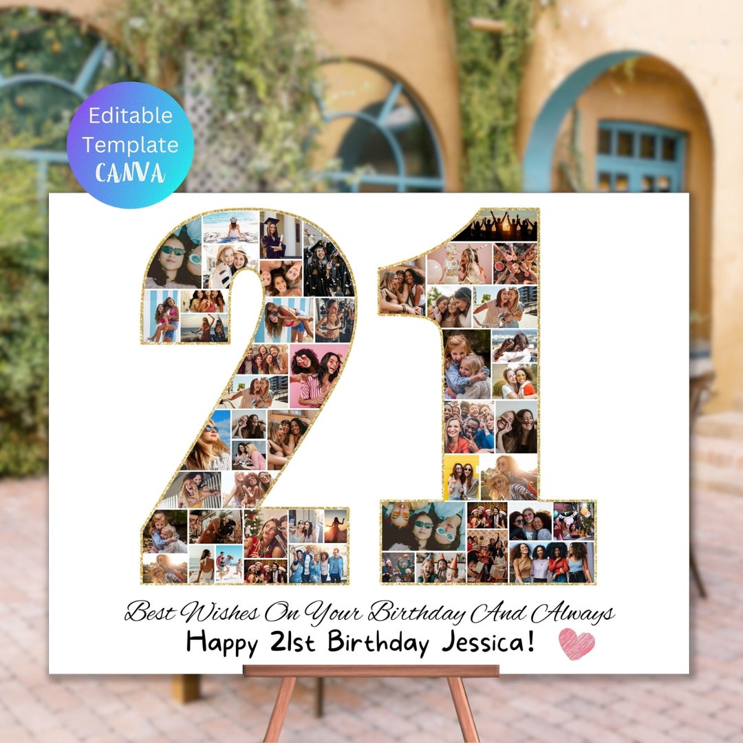 Custom 21st Birthday Photo Collage Template Personalized 21st Birthday ...