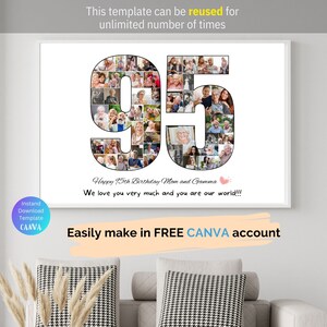 Custom 95th Photo Collage Template Personalized 95th Birthday Gift for ...