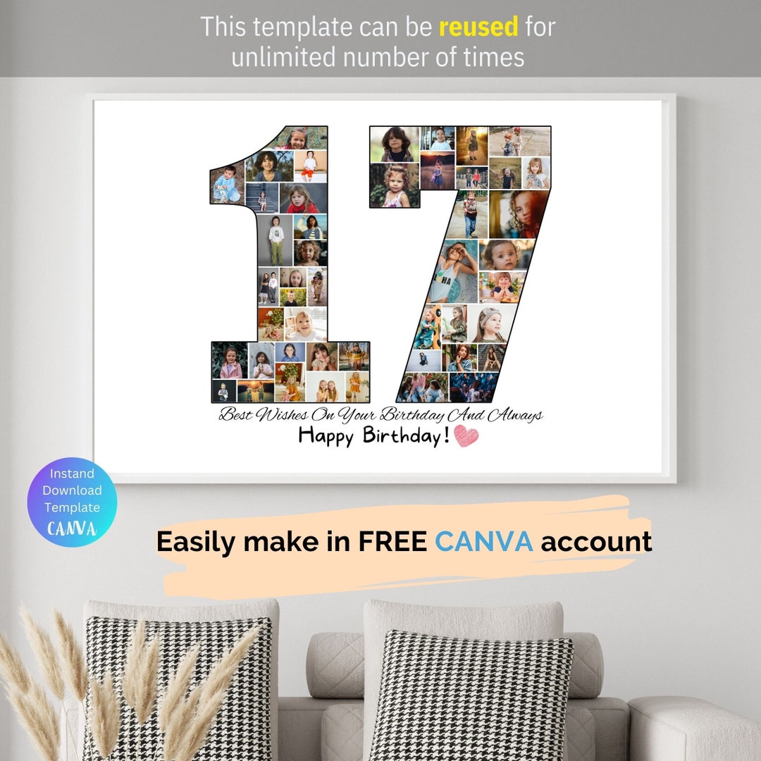 17th Birthday Photo Collage, Personalized 17th Picture Collage Template ...