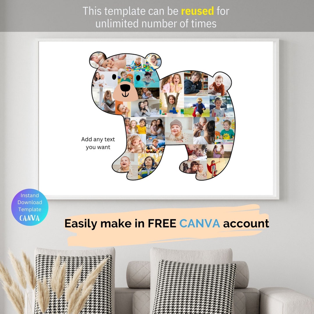 Custom Bear Photo Collage Template Personalized Animal Photo Collage ...
