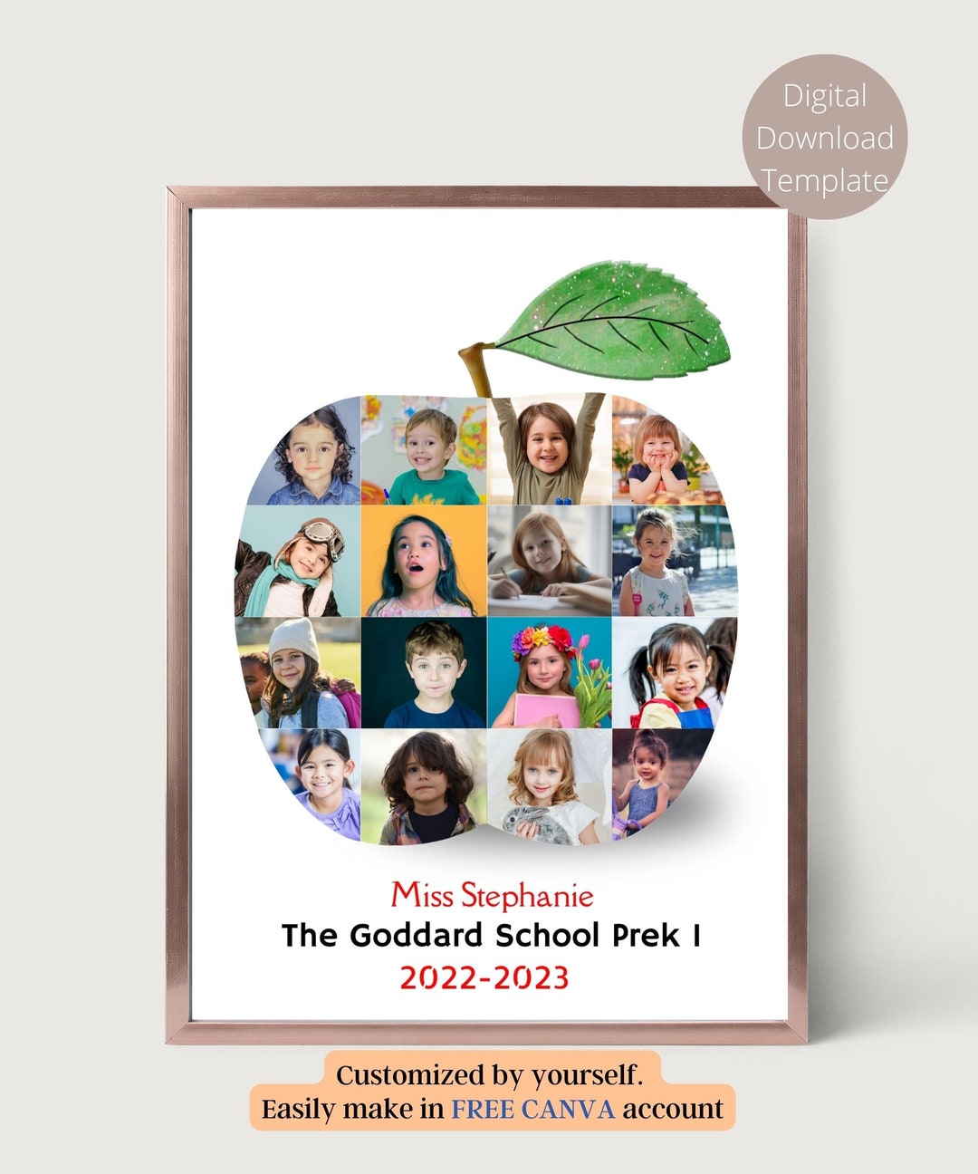 16 Students Custom Apple Teacher Photo Collage Template Personalized ...