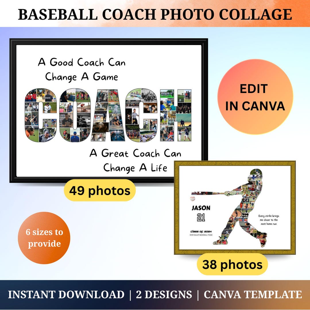 Custom Baseball Coach Photo Collage Template Personalized Baseball ...