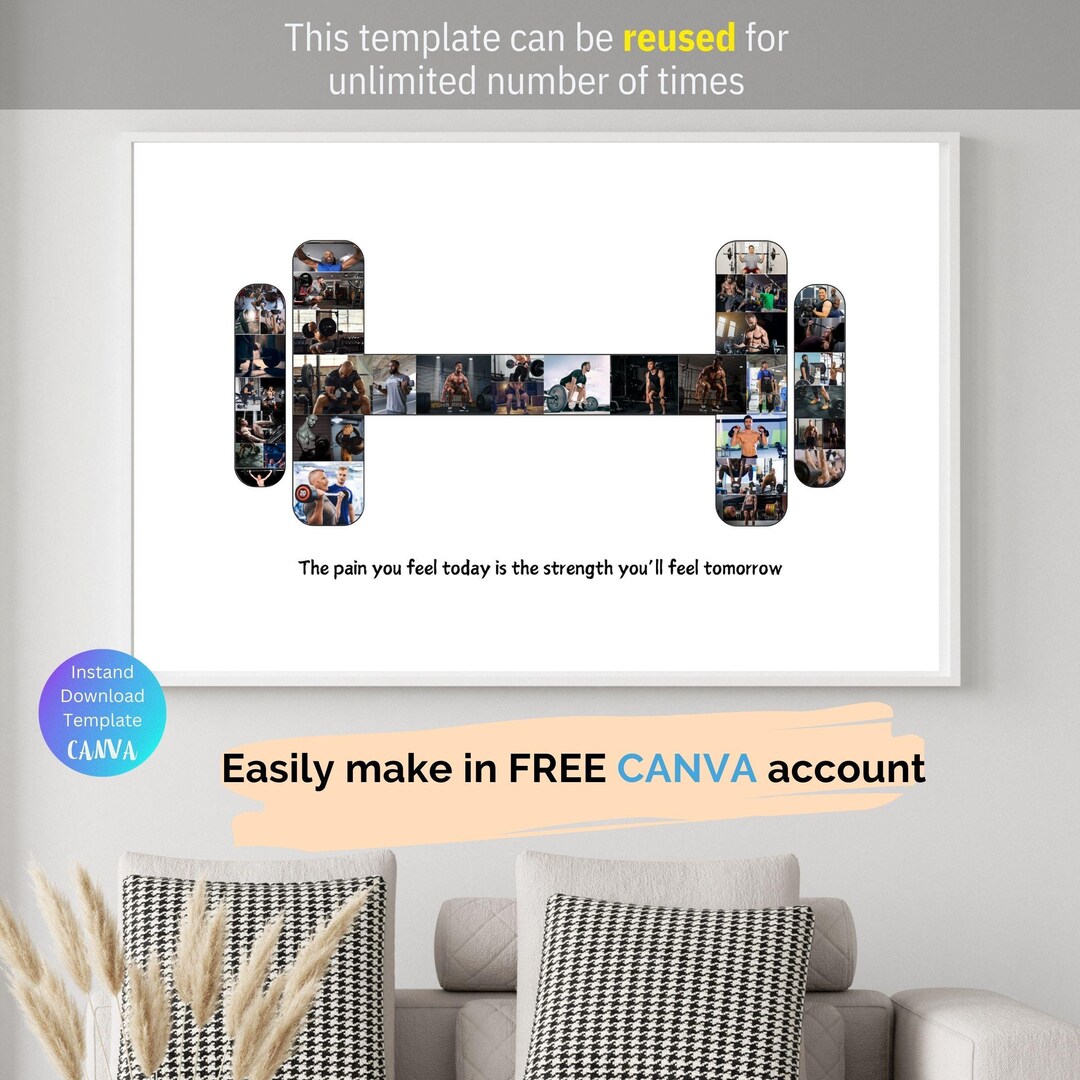 Personalized Barbell Photo Collage Template Weightlifting Gift for Men ...