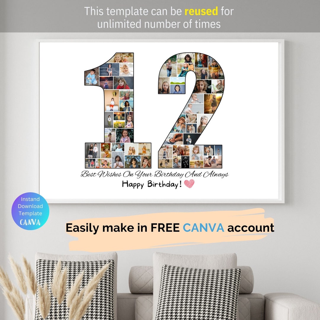 Custom 12th Birthday Photo Collage Template Personalized 12th Picture ...