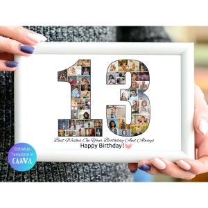 Custom 13th Birthday Photo Collage Template Personalized 13th Birthday ...