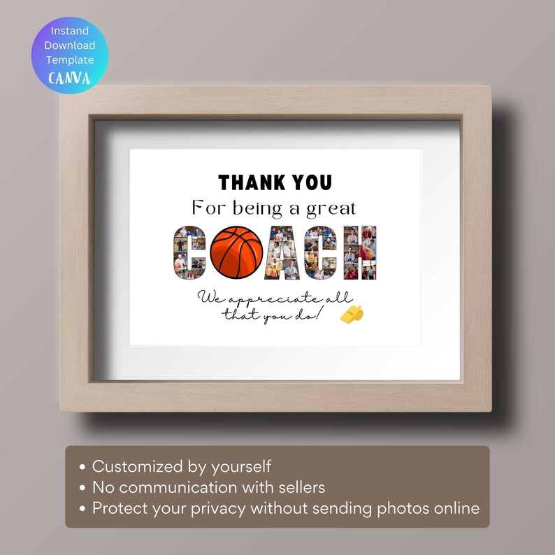 Custom Basketball Coach Photo Collage Thank You Coach Gift Basketball ...