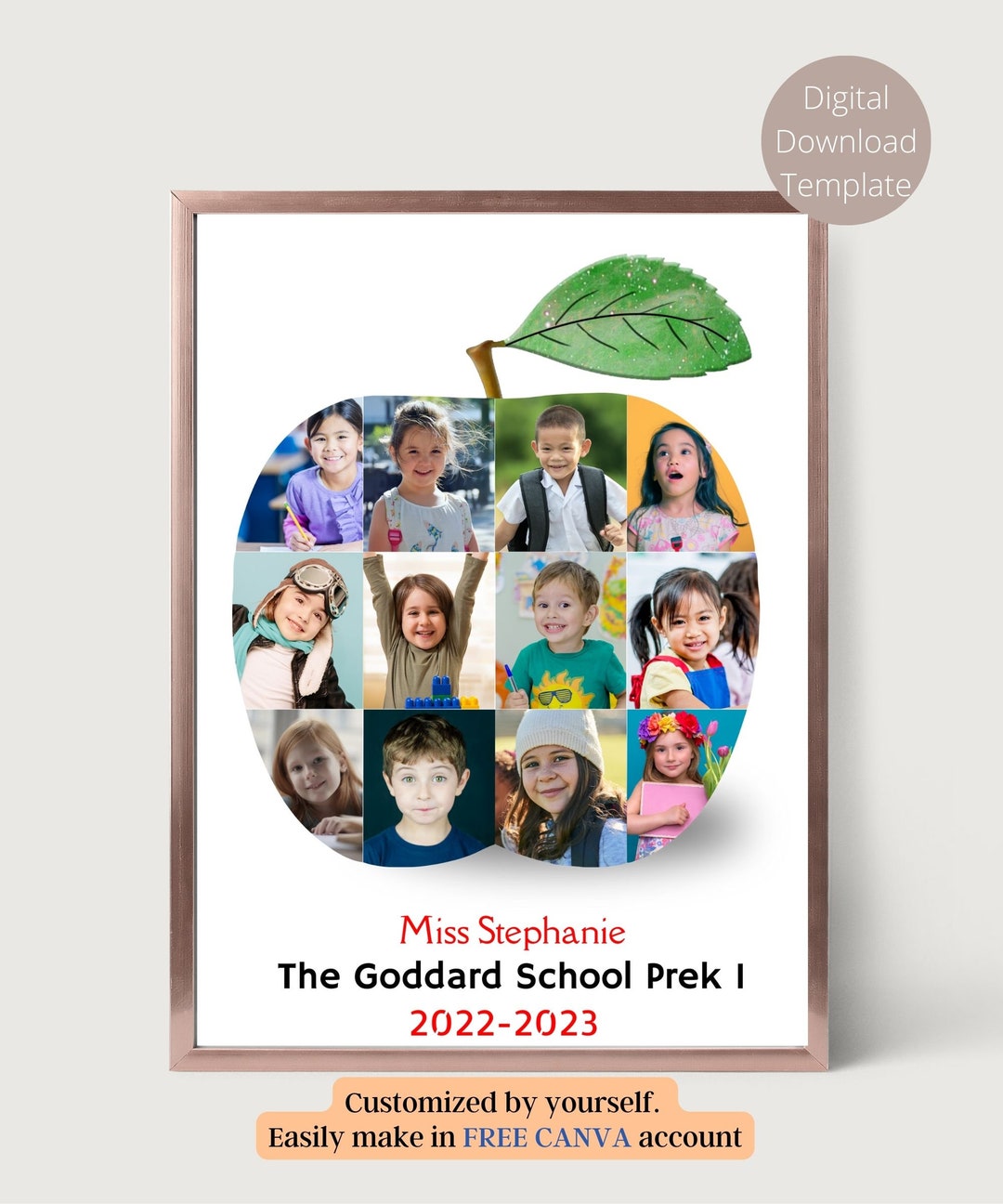 12 Students Custom Apple Teacher Photo Collage Template Personalized ...