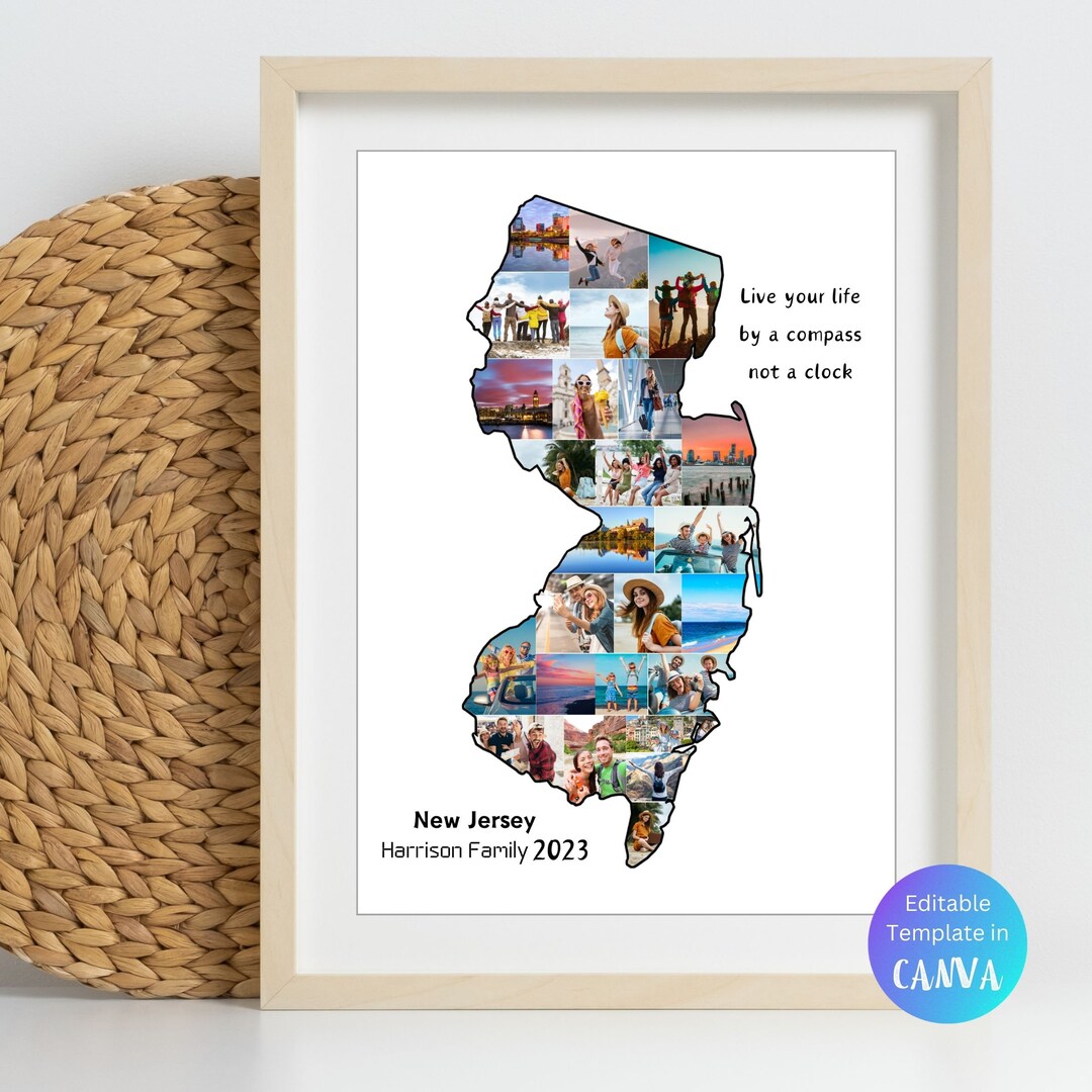 Custom New Jersey Map Photo Collage Template Personalized Travel Map ...