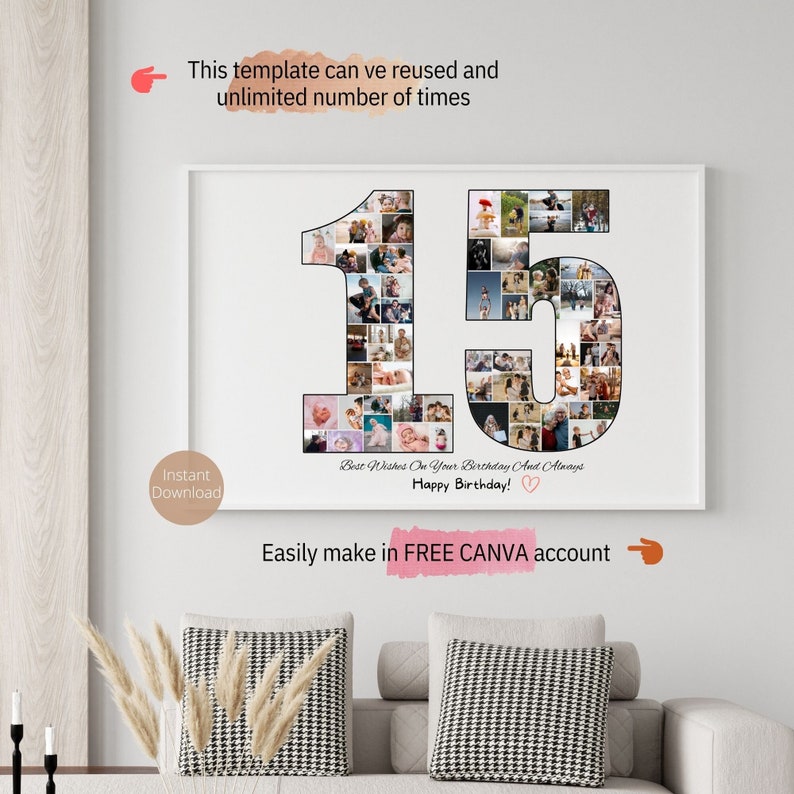 Custom 15th Birthday Photo Collage Personalized 15th Picture - Etsy