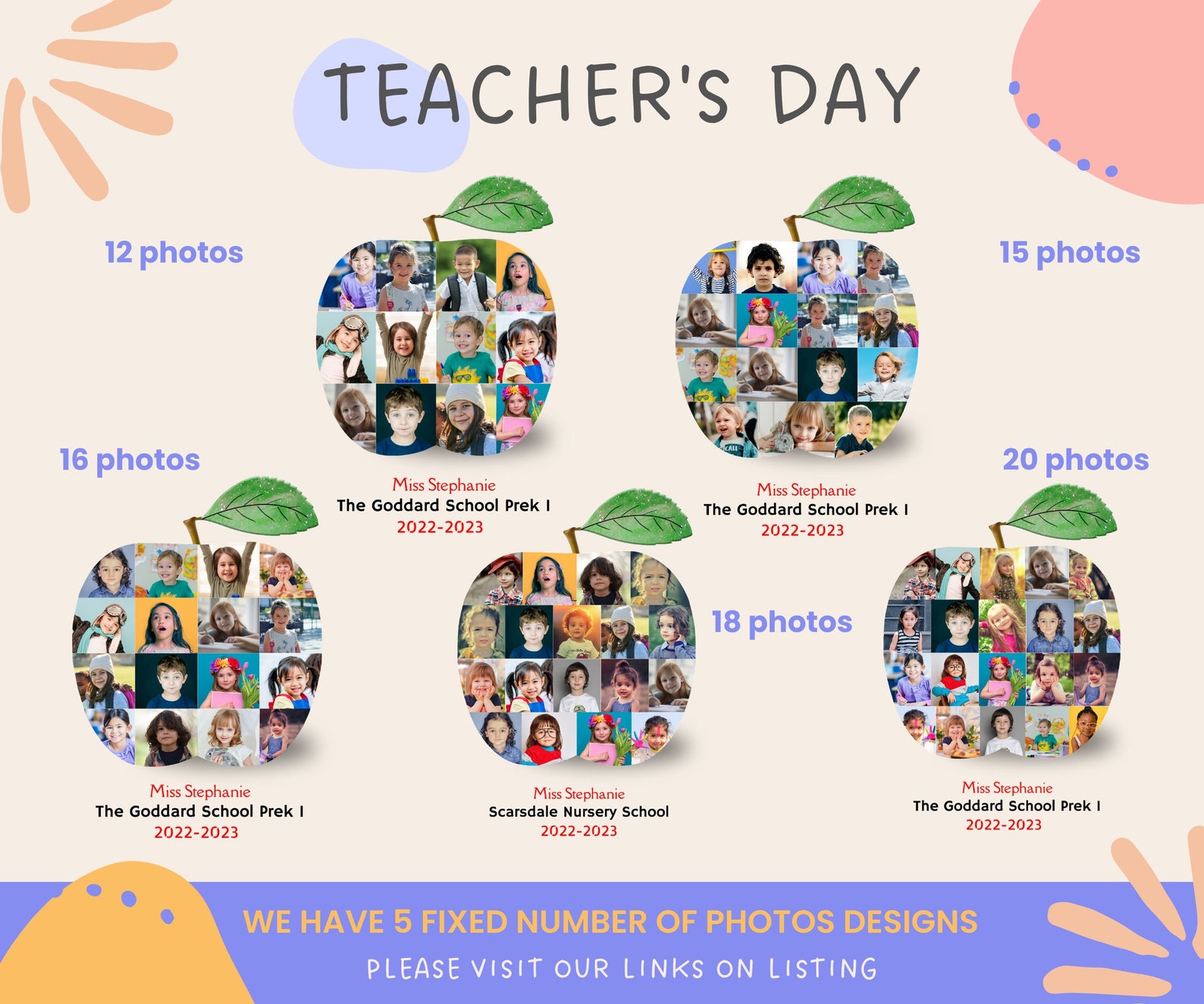 24 Students Custom Apple Teacher Photo Collage Template Personalized ...