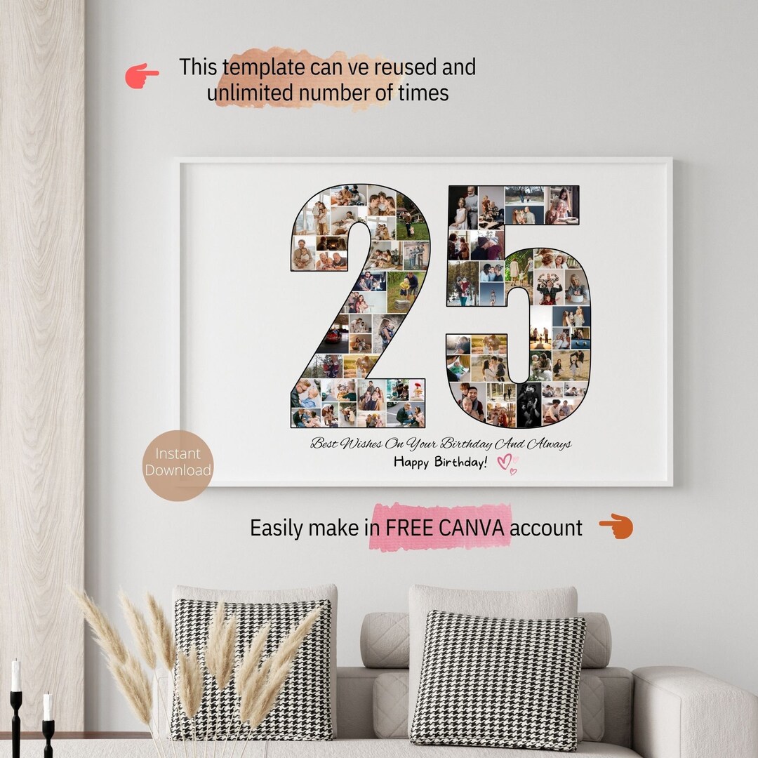 Custom 25th Birthday Photo Collage, Personalized 25th Picture Collage ...