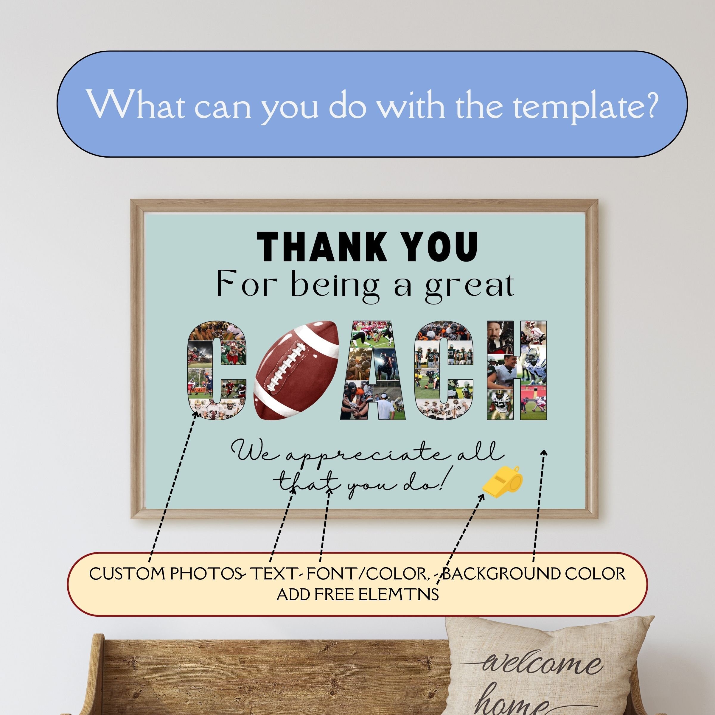 Custom Football Coach Photo Collage Personalized Thank You Coach Gift ...