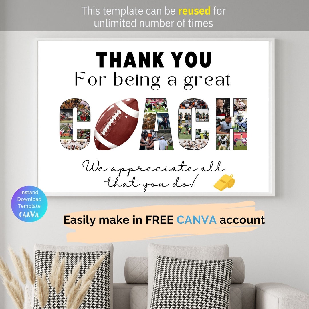 Custom Football Coach Photo Collage Personalized Thank You Coach Gift ...