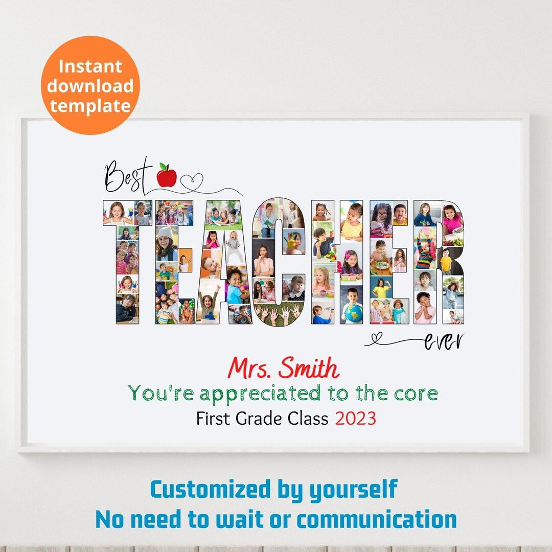 Personalized Apple Teacher Photo Collage Template Editable Teacher ...