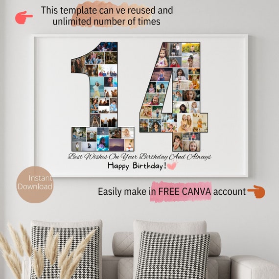 14th Birthday Photo Collage Personalized 14th Picture Collage - Etsy