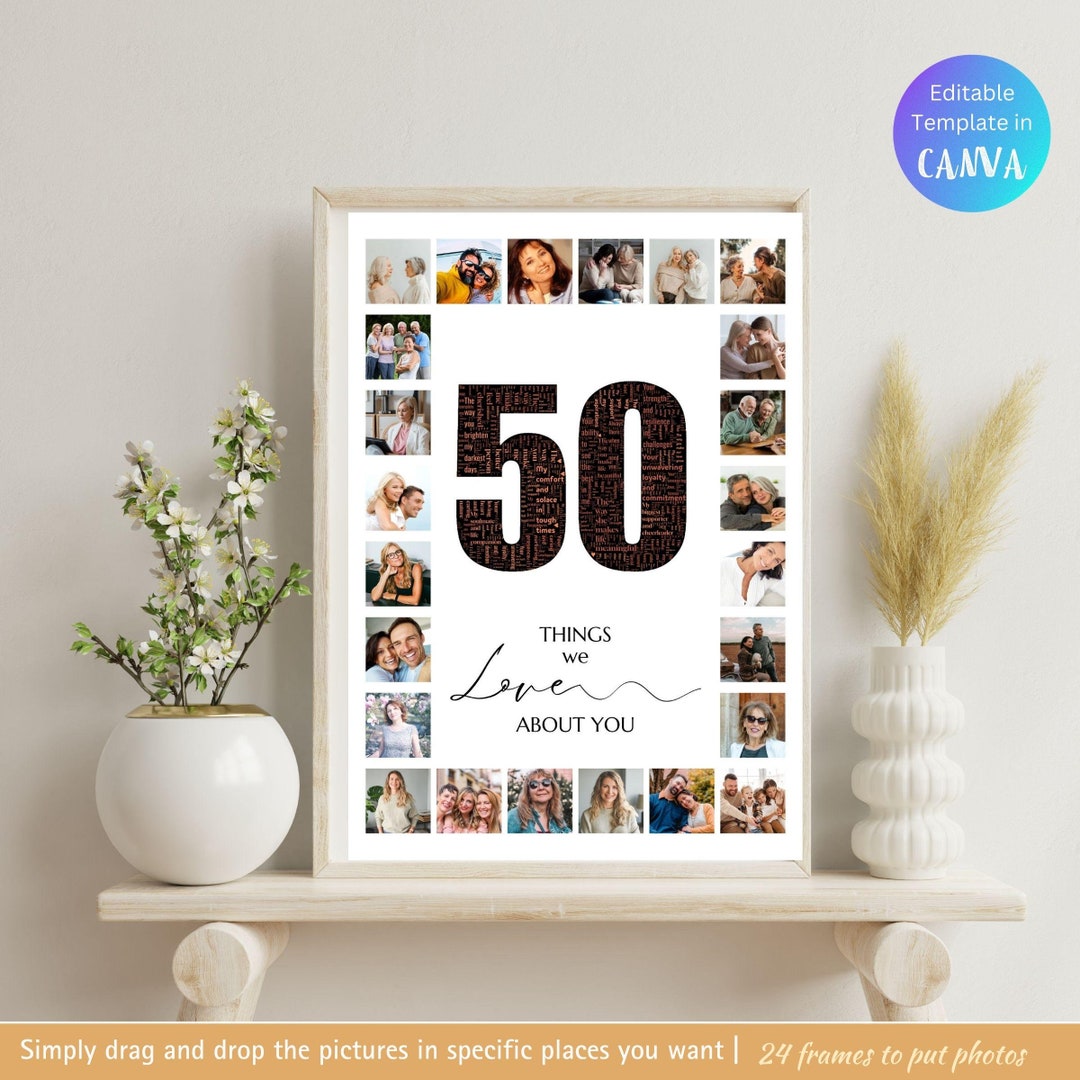 50 Things We Love About You Collage Template Word Art Gift Custom 50th ...