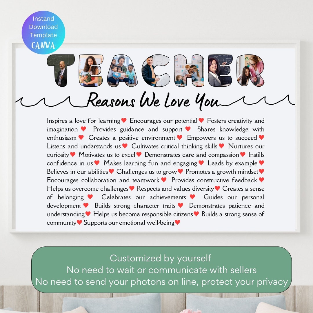 Personalized Teacher Photo Collage Template Editable Teacher ...