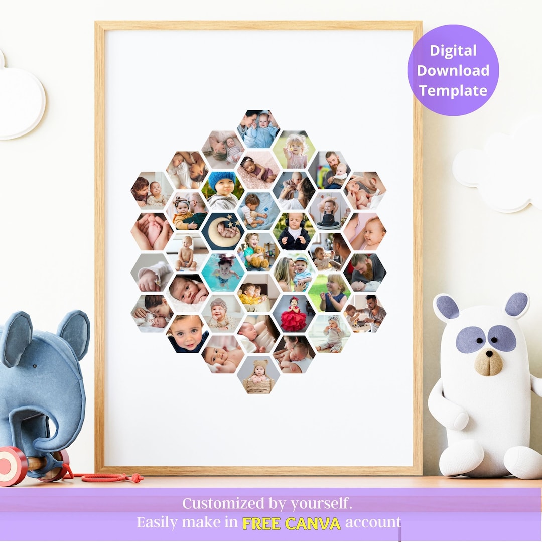 Custom Honeycombs Photo Collage Template, Hexagon Shape Photo Collage ...