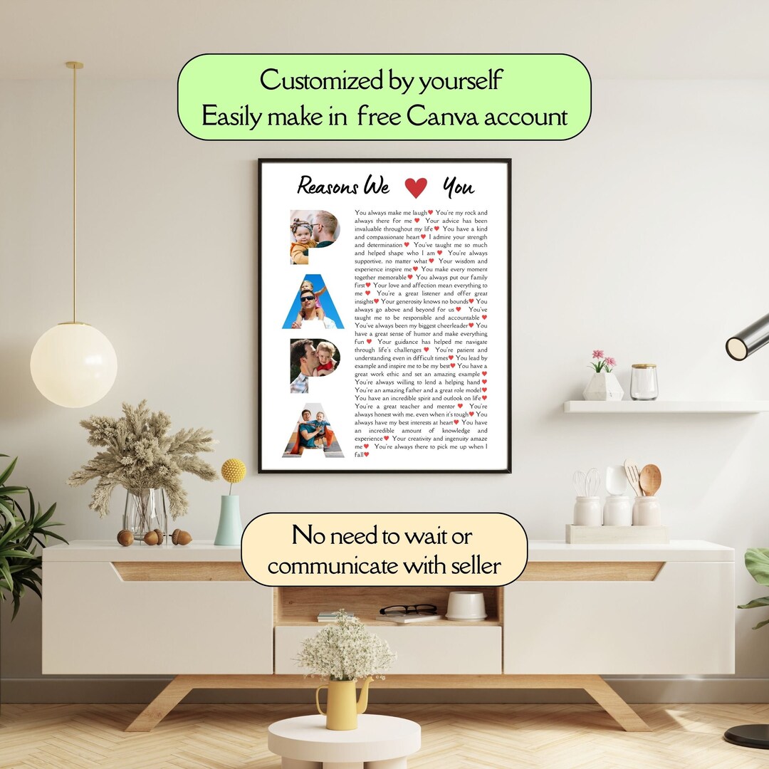 Custom Reasons We Love PAPA Photo Collage Template Personalized Father ...