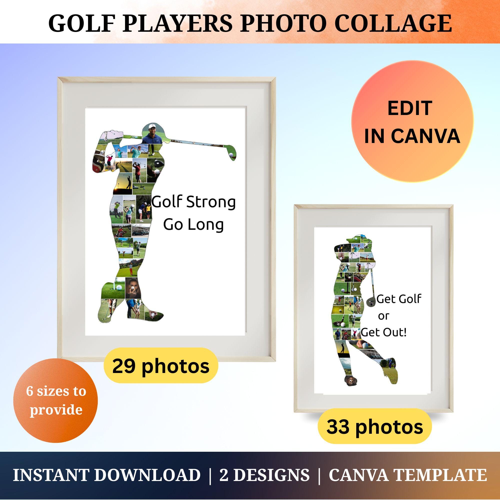 Custom Golf Player Photo Collage Template Personalized Golf Gifts for ...