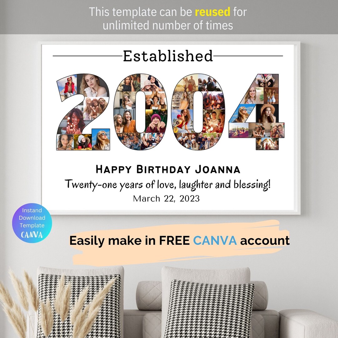 Custom 2004 Birth Year Photo Collage Template 20th Birthday Collage ...
