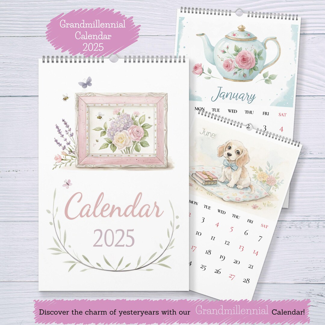 Grandmillennial Calendar 2025 Personalized Date Monthly Calendar ...