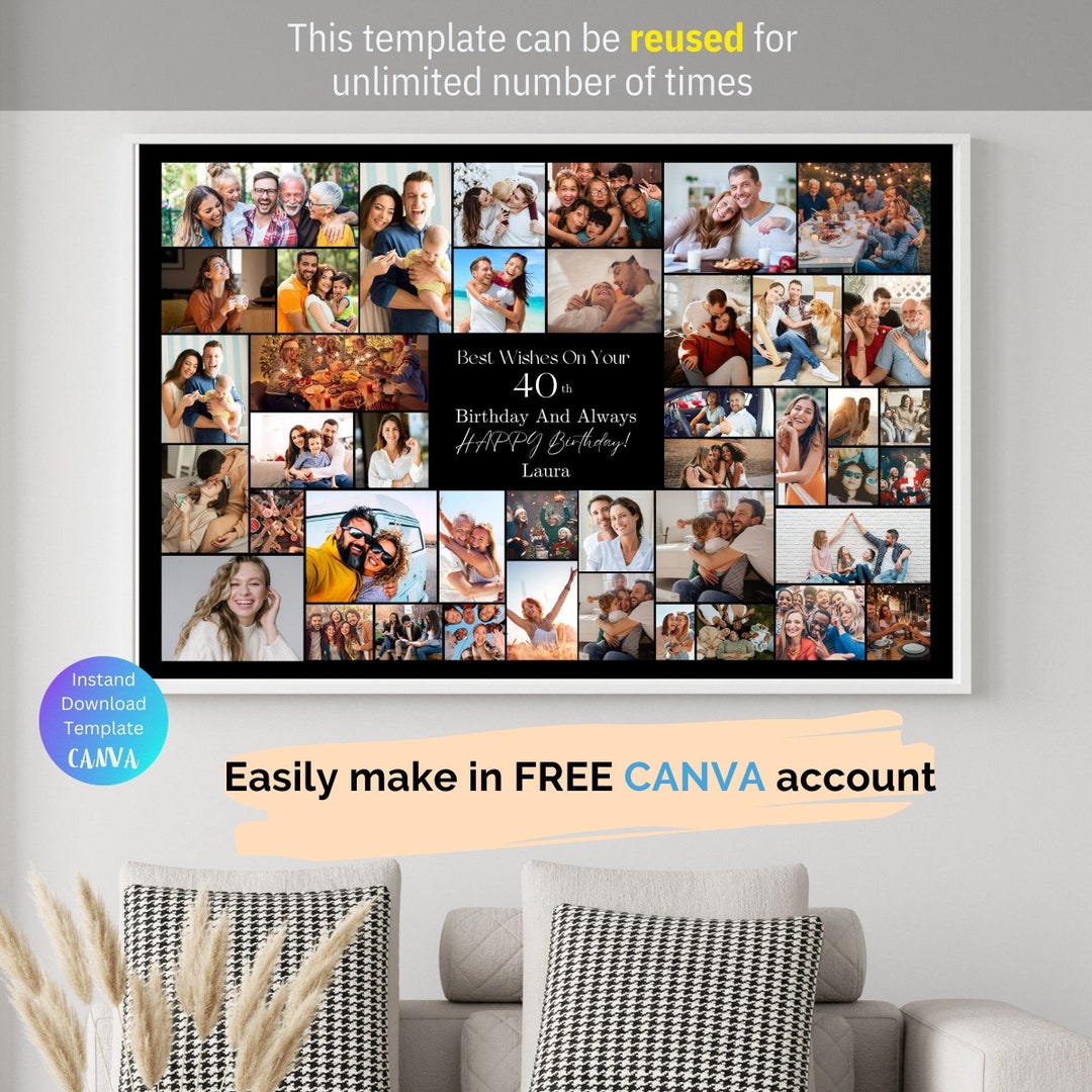 Custom Birthday Photo Collage Template Personalized Gift for Woman ...