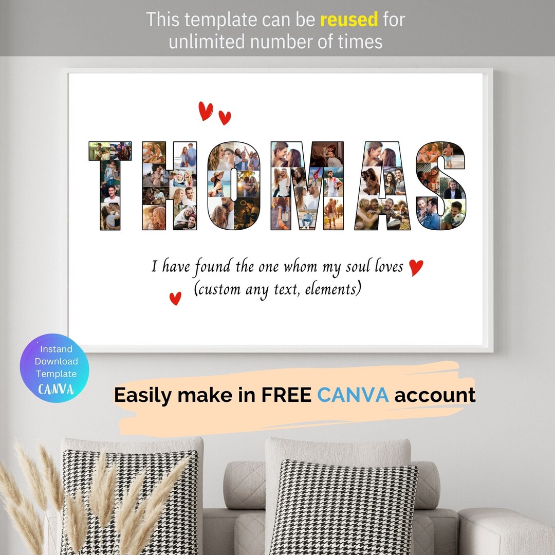Custom Any Name Photo Collage Template Personalized Photo Gift Editable ...
