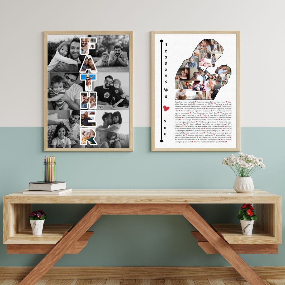 Set of 2 Custom FATHER Photo Collage Template Gifts for First Fathers ...