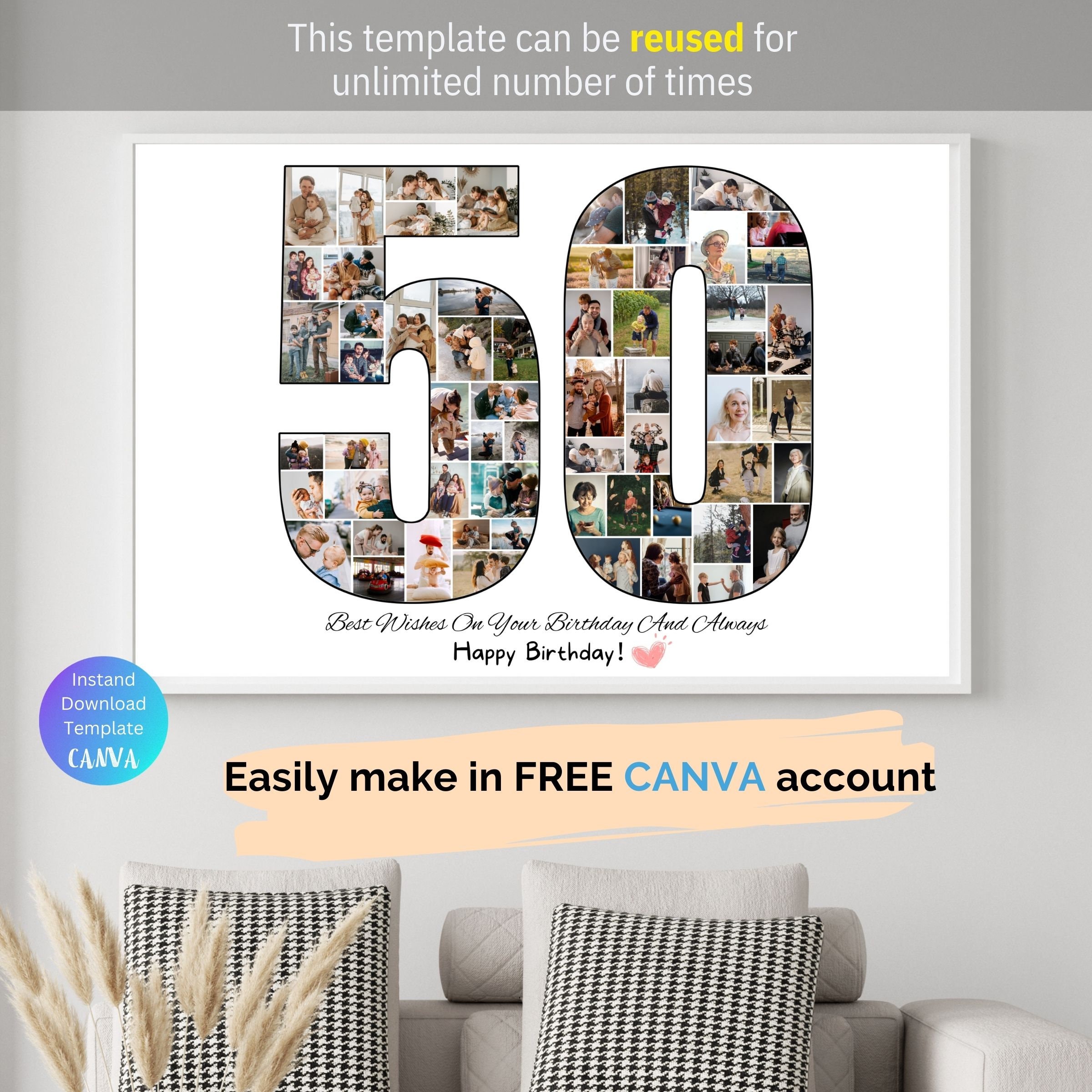 Set of 2 Custom 50th Birthday Photo Collage Templates - Etsy