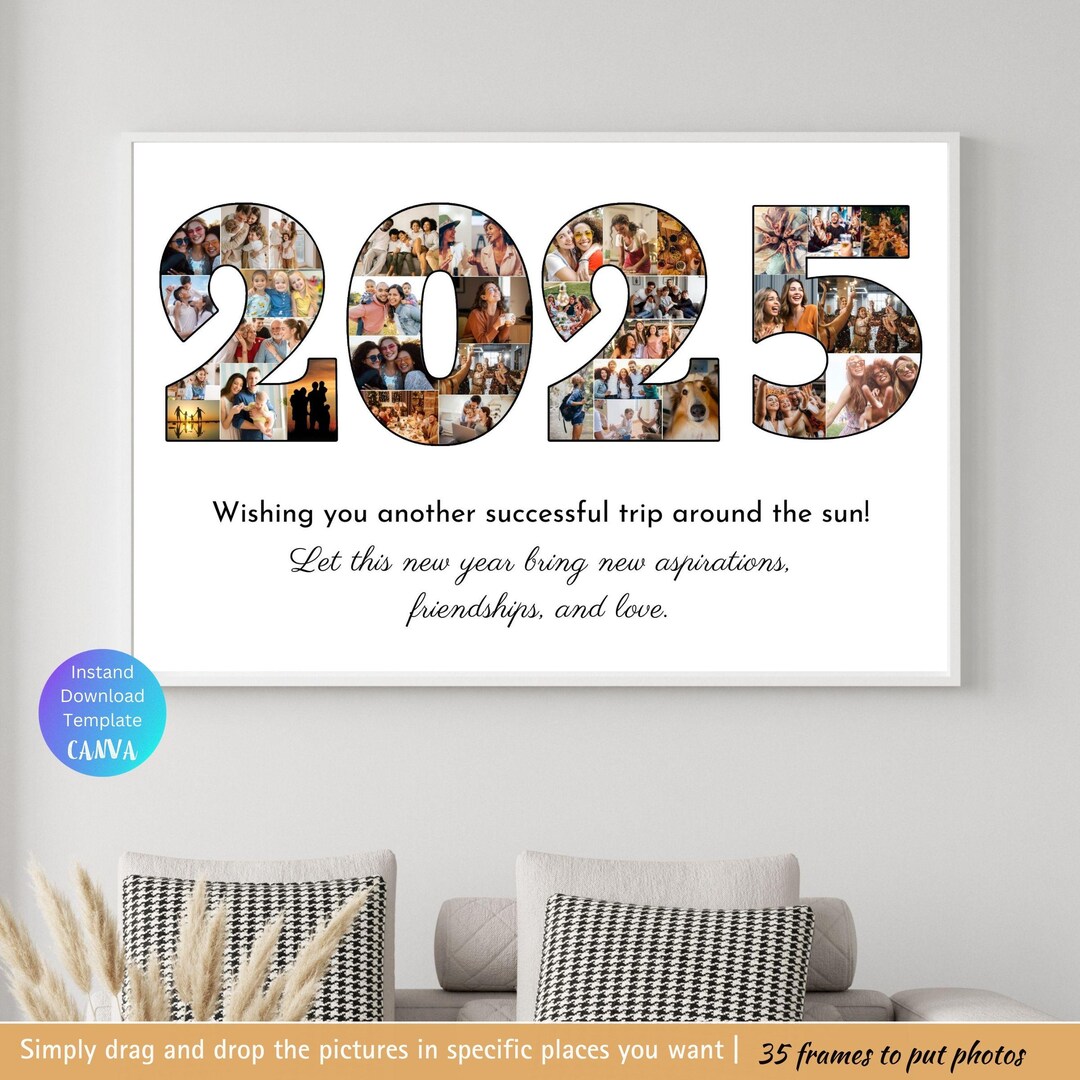 Printable Custom 2025 Photo Collage Template Personalized New Year ...