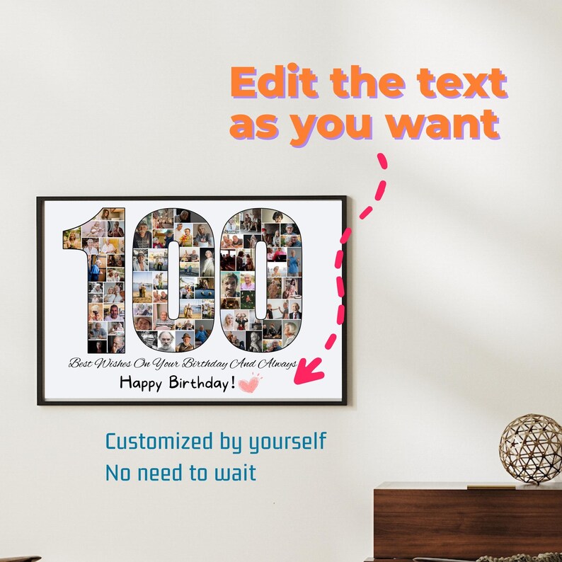Custom 100th Photo Collage Template Personalized 100th Birthday Gift ...