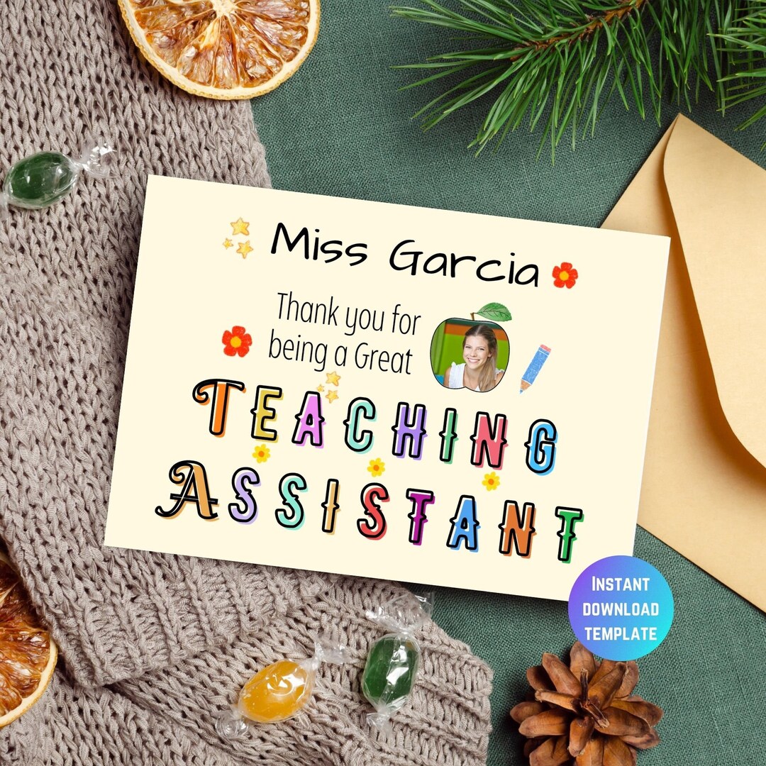 Custom Thank You Teaching Assitant Card Template Digital Thank You for ...