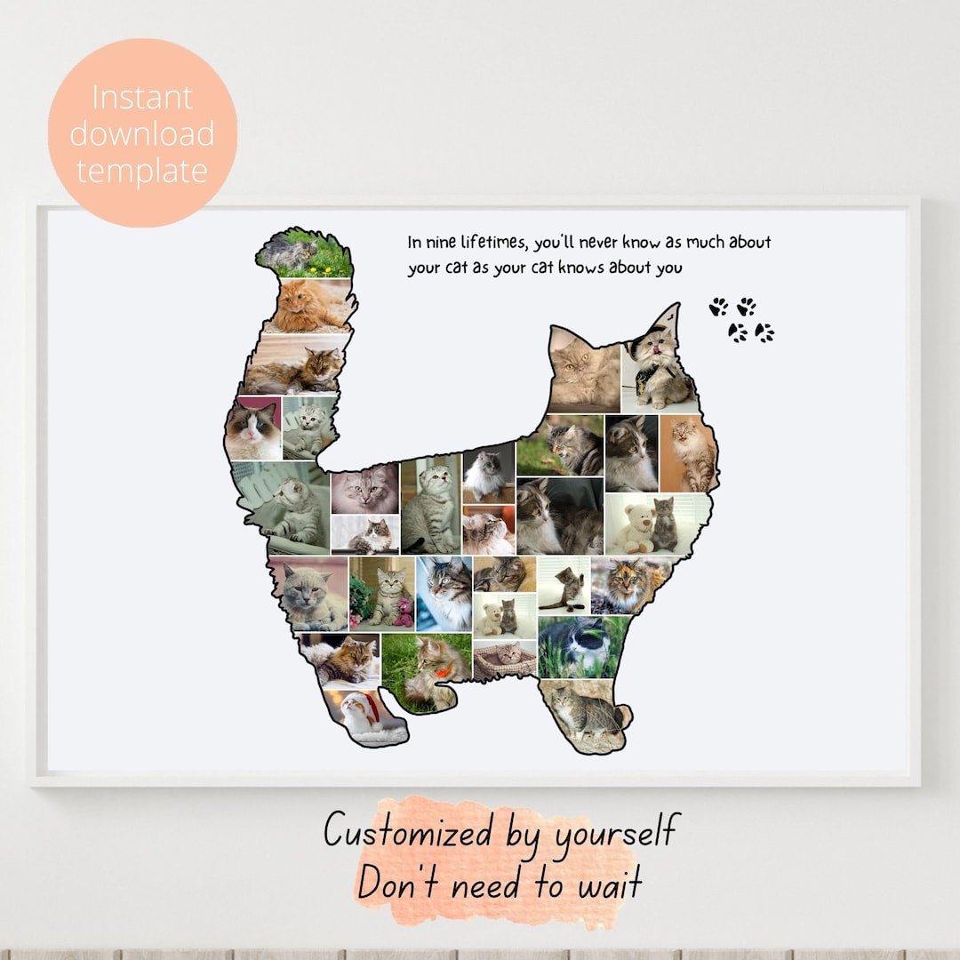 Custom Fluffy Cat Photo Collage Template, Cat Lovers Gift Ideas, Pet ...