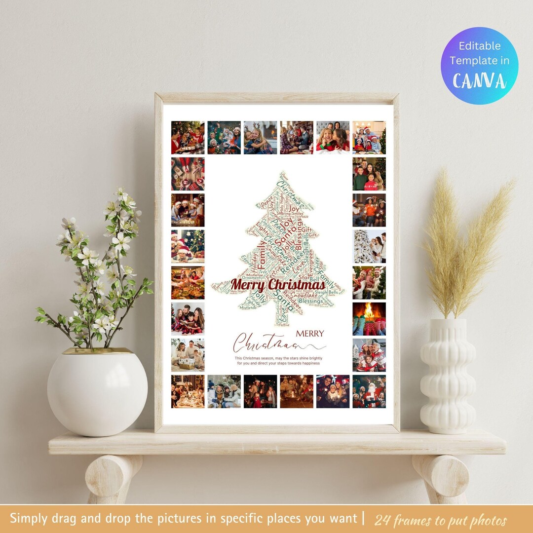 Christmas Tree Picture Collage Template Custom Christmas Word Cloud ...