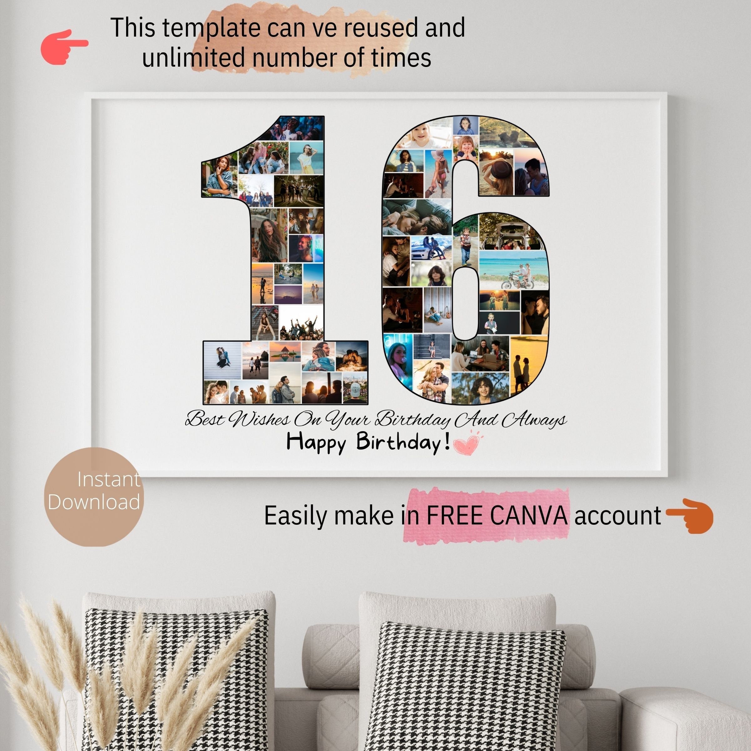 16th Birthday Photo Collage Personalized 16th Picture Collage - Etsy